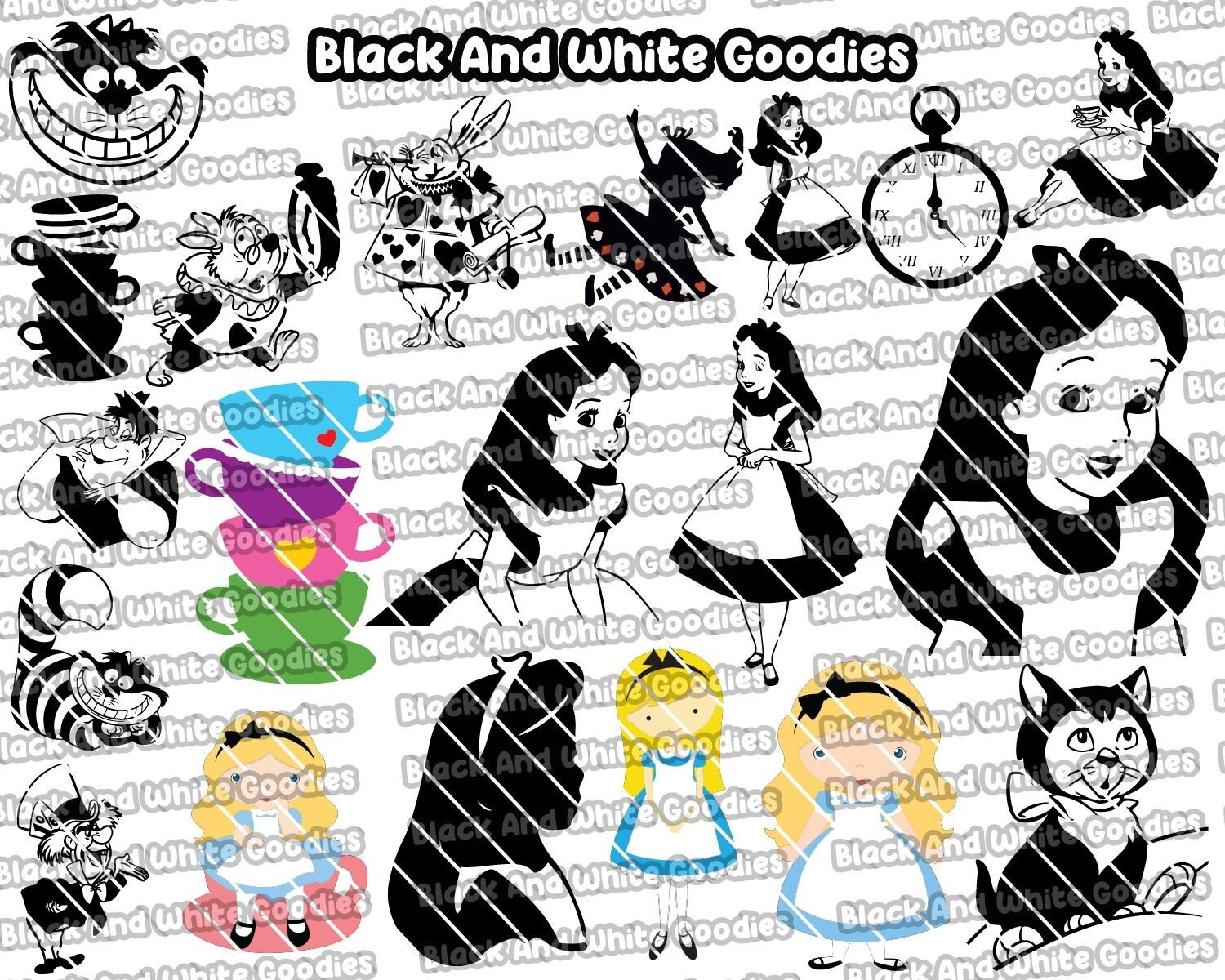 Alice in Wonderland Silhouette, Alice in Wonderland Outline, Alice in ...