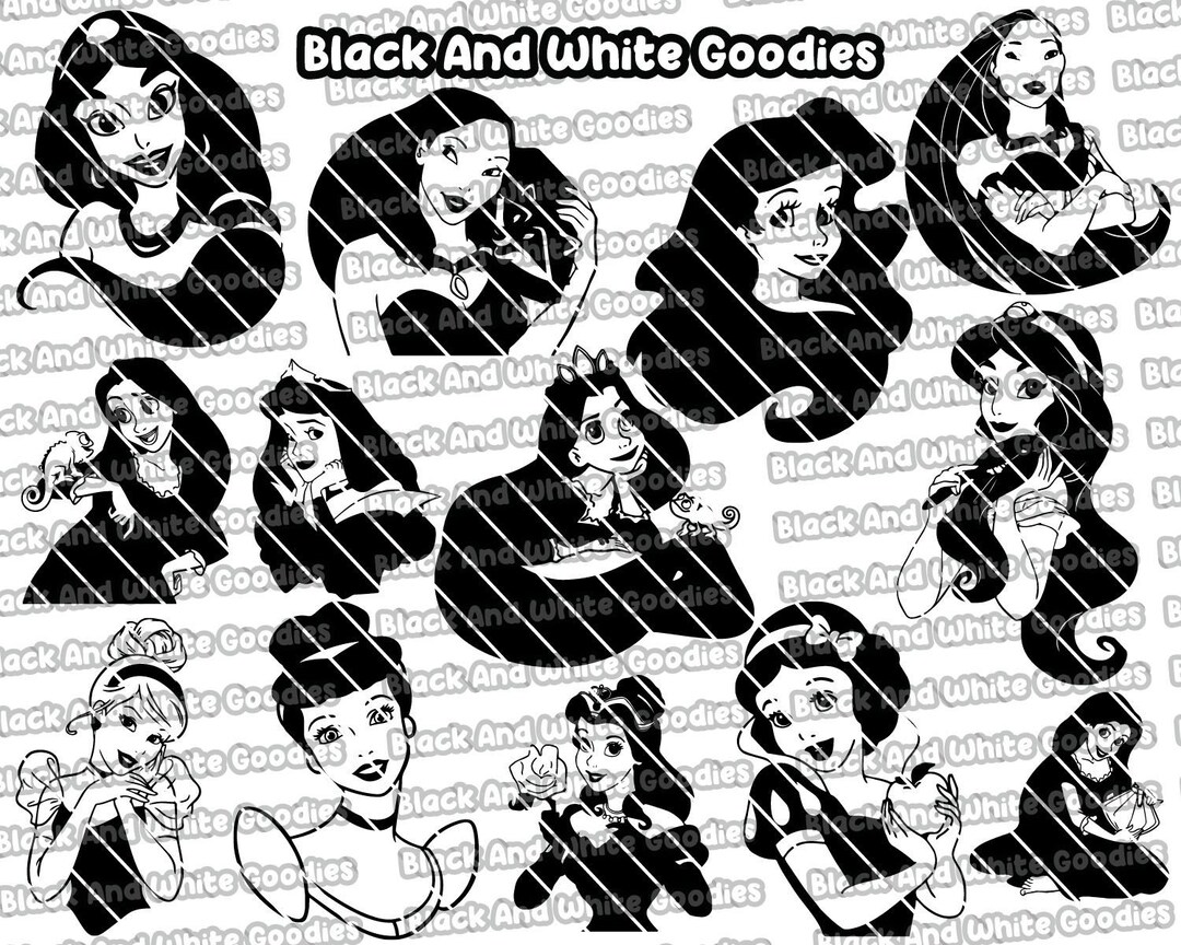 Princess Heads Svg, Princesses Svg, Cinderellaa Silhouette, Snoww ...