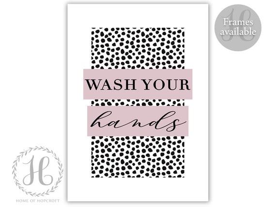 Wash Your Hands Antique Pink Wall Print Bathroom Home | Etsy