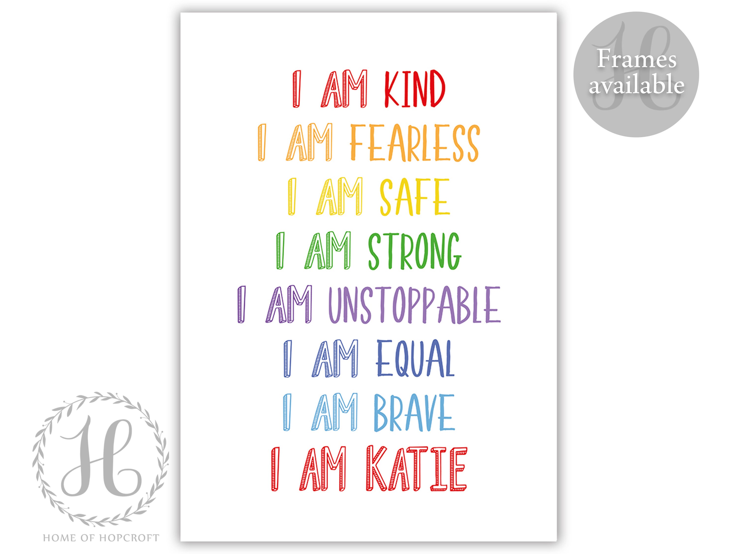 I am Rainbow Positive Kids Personalised Inspirational | Etsy
