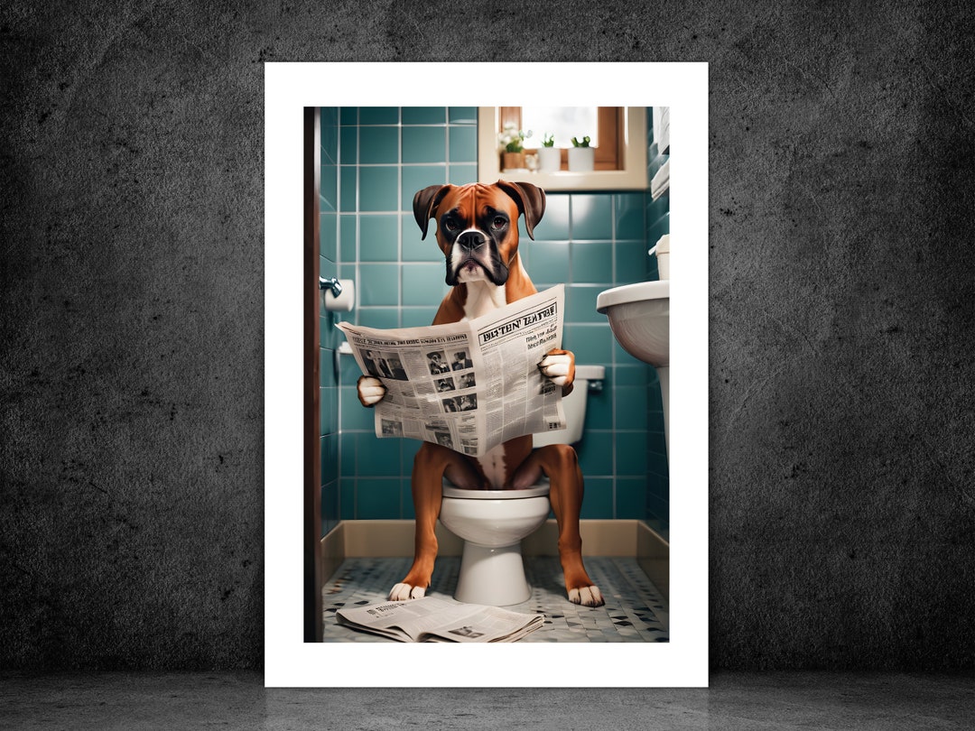 Boxer Dog Toilet Bathroom Art Funny | Pet Dog Print Poster | Animal Art ...