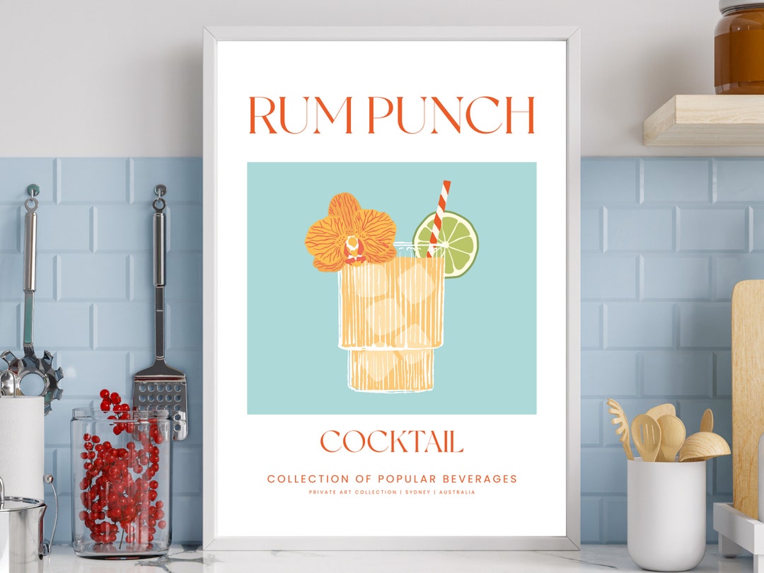 Rum Punch Cocktail Art Print Poster Party Signature Drink Sign Wall ...