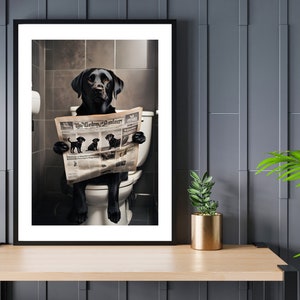 Black Labrador on Toilet Dog Bathroom Art Funny | Pet Dog Print Poster ...
