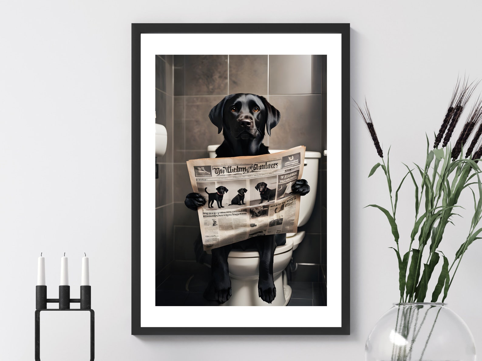 Black Labrador on Toilet Dog Bathroom Art Funny | Pet Dog Print Poster ...