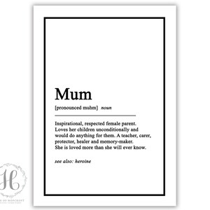 Mum Definition Print Custom Print Decor Gift Bespoke | Etsy