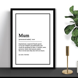 Mum Definition Print Custom Print Decor Gift Bespoke A5 A4 A3 Framed - Etsy