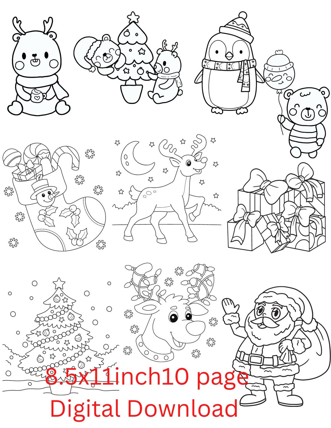 A Digital Download File With 10 Christmas Coloring Pages - Etsy