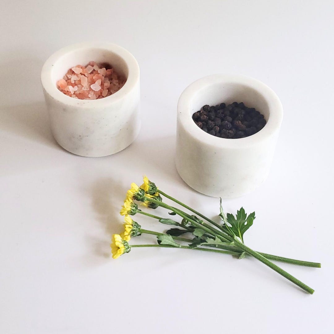 Marble Salt Cellar Spice Jars Salt and Pepper Pinch Pots, Containers ...