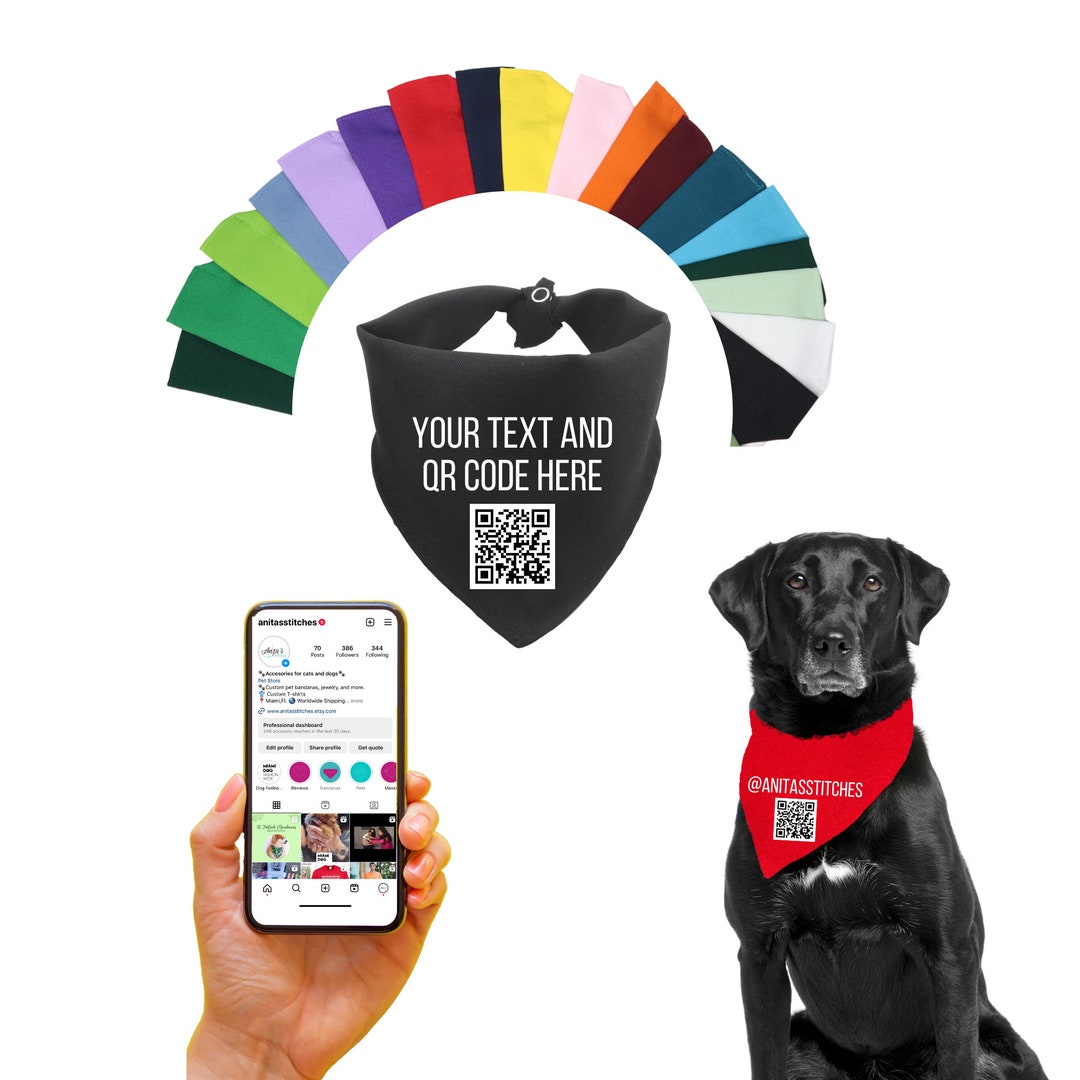 Custom Qr Code Dog Bandana,personalized Cat Bandana,snap on Pet Scarf ...