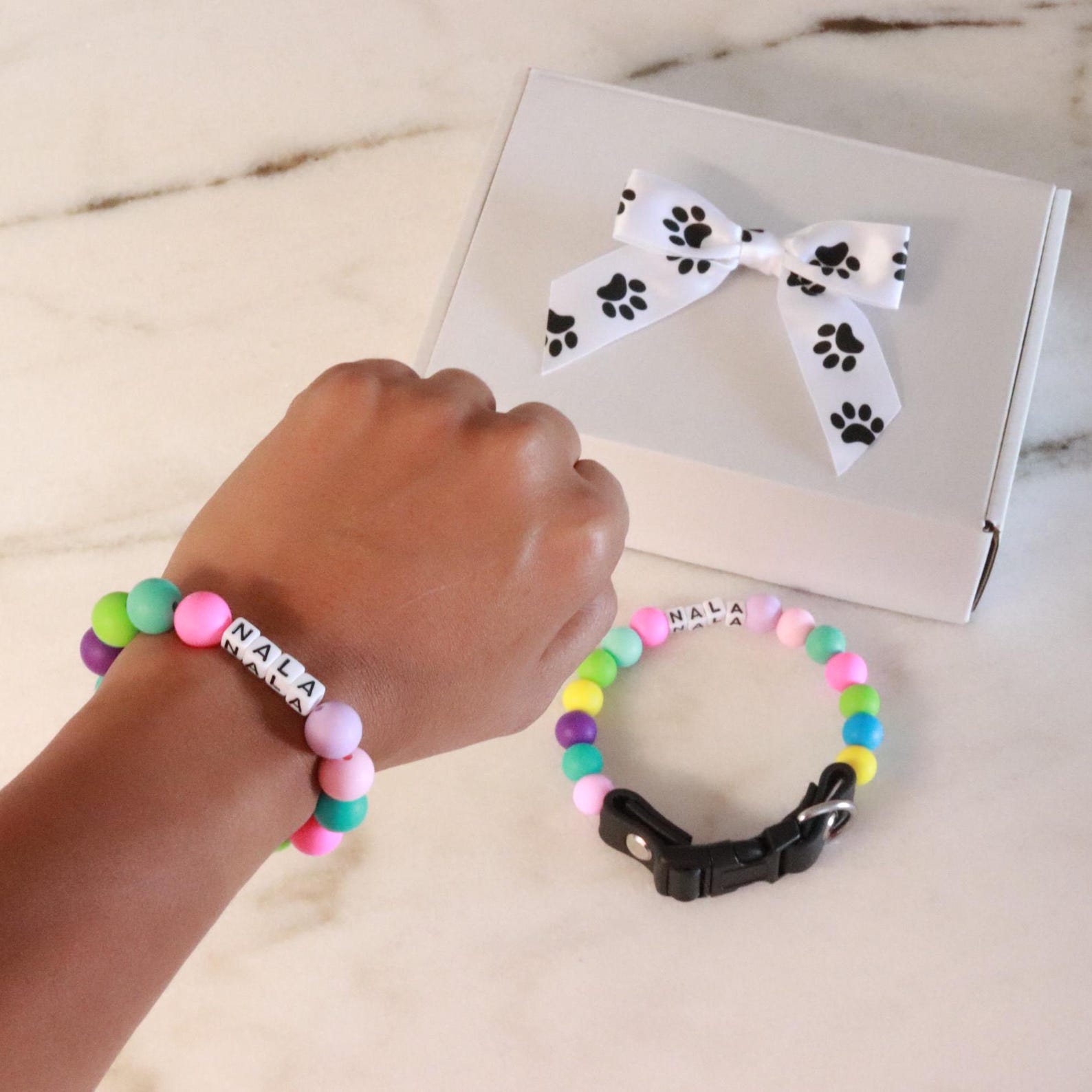 Friendship Bracelet Cat Collar Set,beaded Cat Name Necklace,matching ...