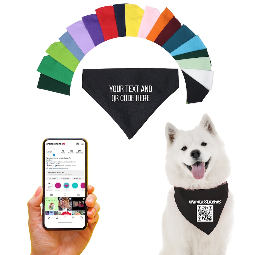 Custom Qr Code Dog Bandana, Personalized Cat Bandana,over the Collar on ...