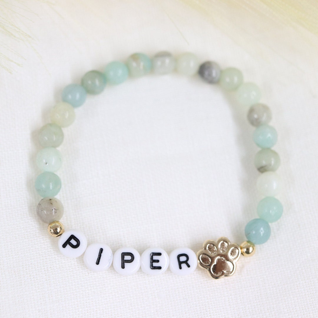 Pet Memorial Name Bracelet, Dog Name Stone Bracelet, Custom Beaded Dog ...