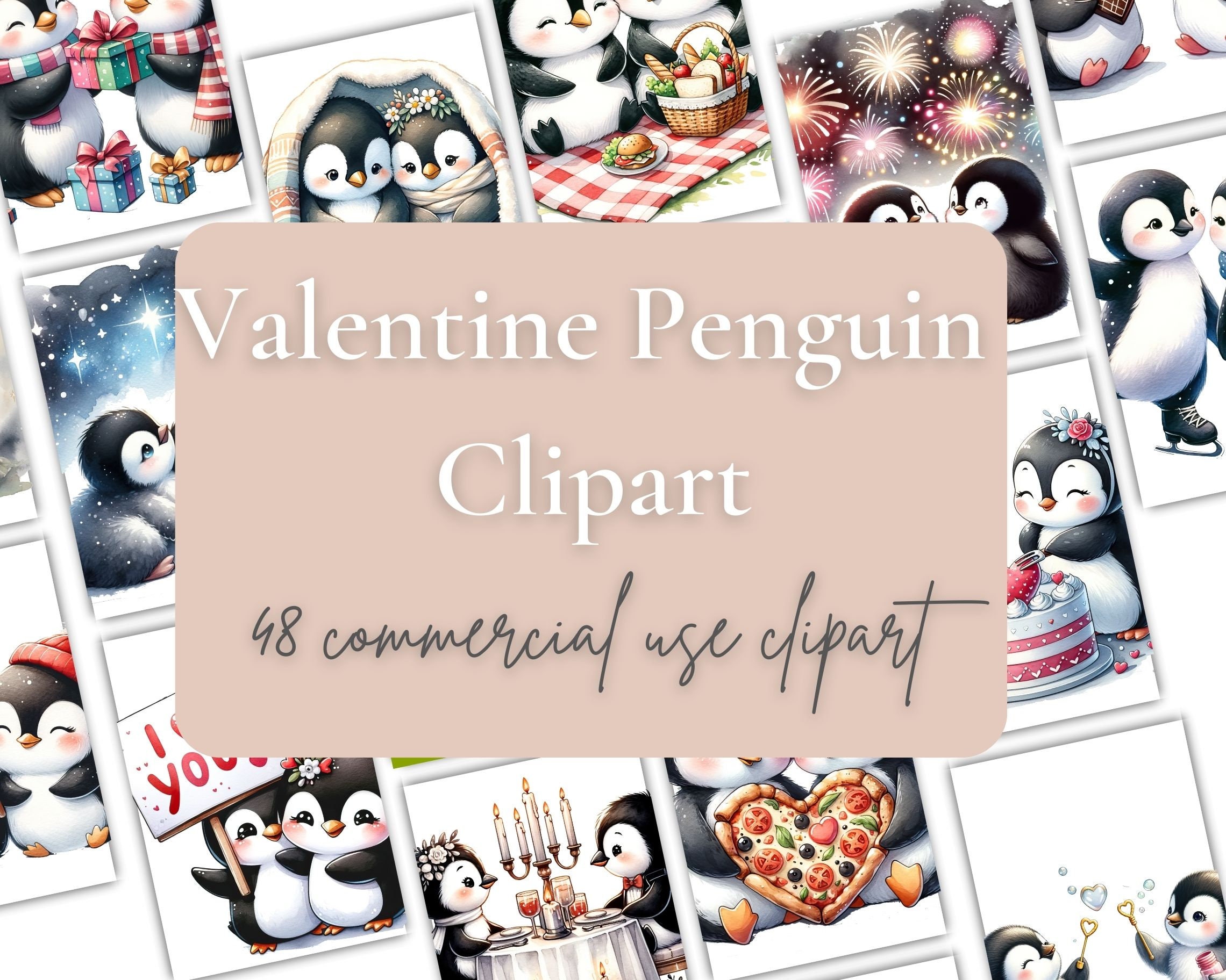 Valentine Penguin Clipart, Penguin Clipart Watercolor, Valentine Day ...