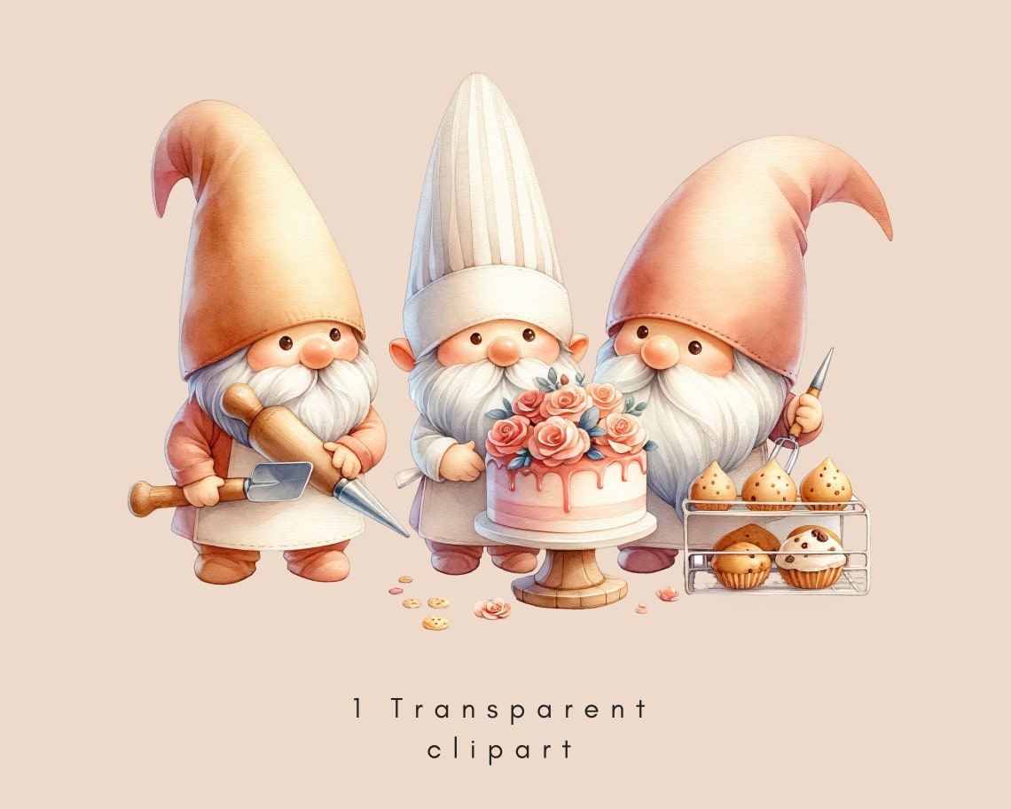 Pastry Chef Clipart, Gnome Chef Clipart, Little Chef Clipart, Pink ...