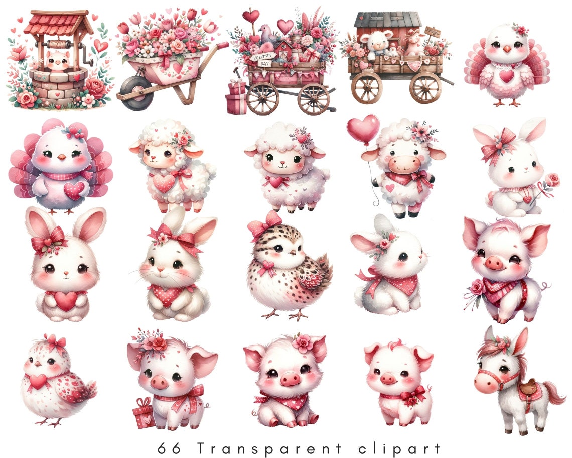Valentine Farm Animals Clipart, Farmhouse Clipart, Baby Animals ...