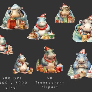 Christmas Hippo Clipart, Christmas Hippo Png, Sublimation Design, Baby ...
