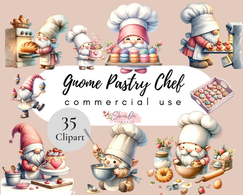 Pastry Chef Clipart, Gnome Chef Clipart, Little Chef Clipart, Pink ...
