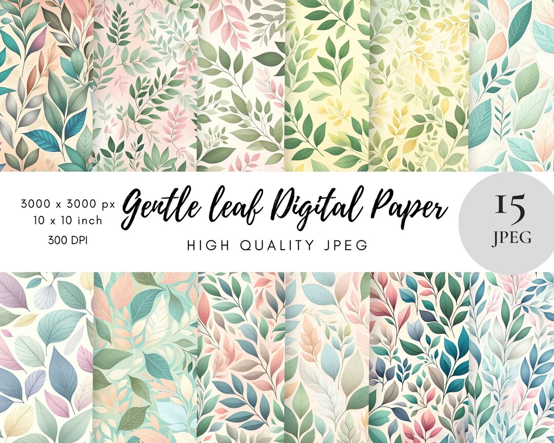 Gentle Leaf Digital Paper, Watercolor Scrapbook Papers, Floral Leaves ...