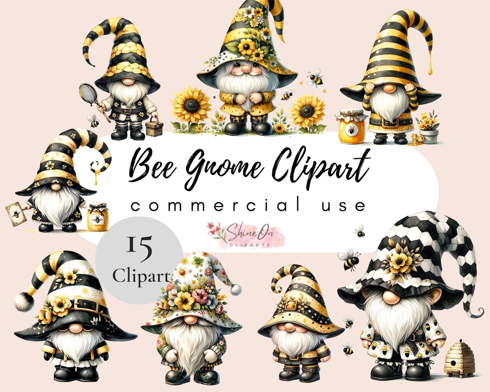 Honey Bee Gnome Clipart, Sunflower Gnome Clipart, Bee Gnome Png, Gnome ...