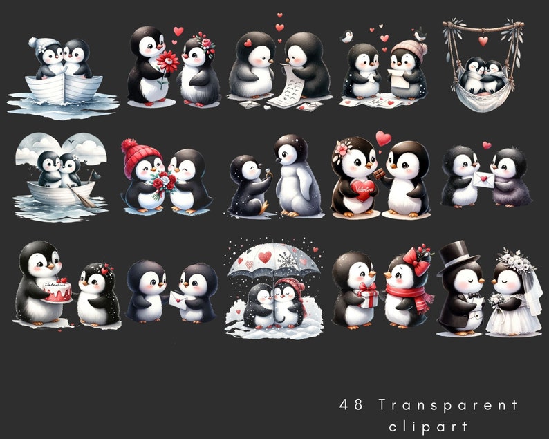 Valentine Penguin Clipart, Penguin Clipart Watercolor, Valentine Day ...