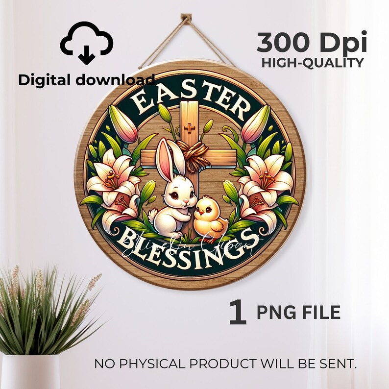 Easter Blessings Wreath Sign Easter Blessings Clipart, Easter Sign ...