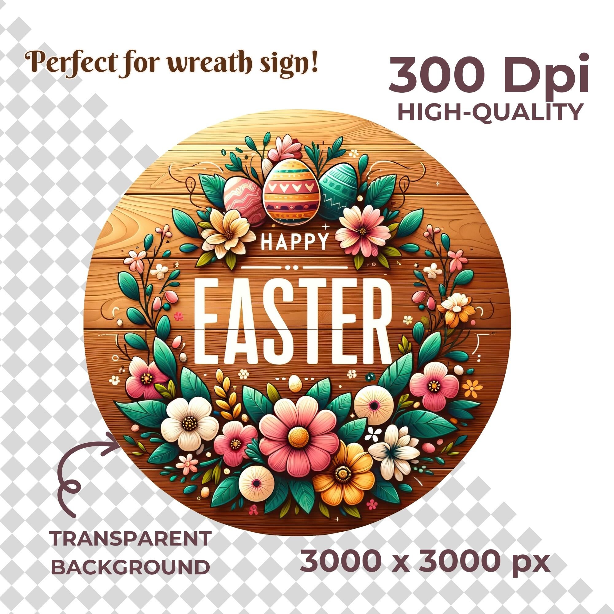 Happy Easter PNG, Easter Wreath Sign Png Happy Easter Sign Clipart ...