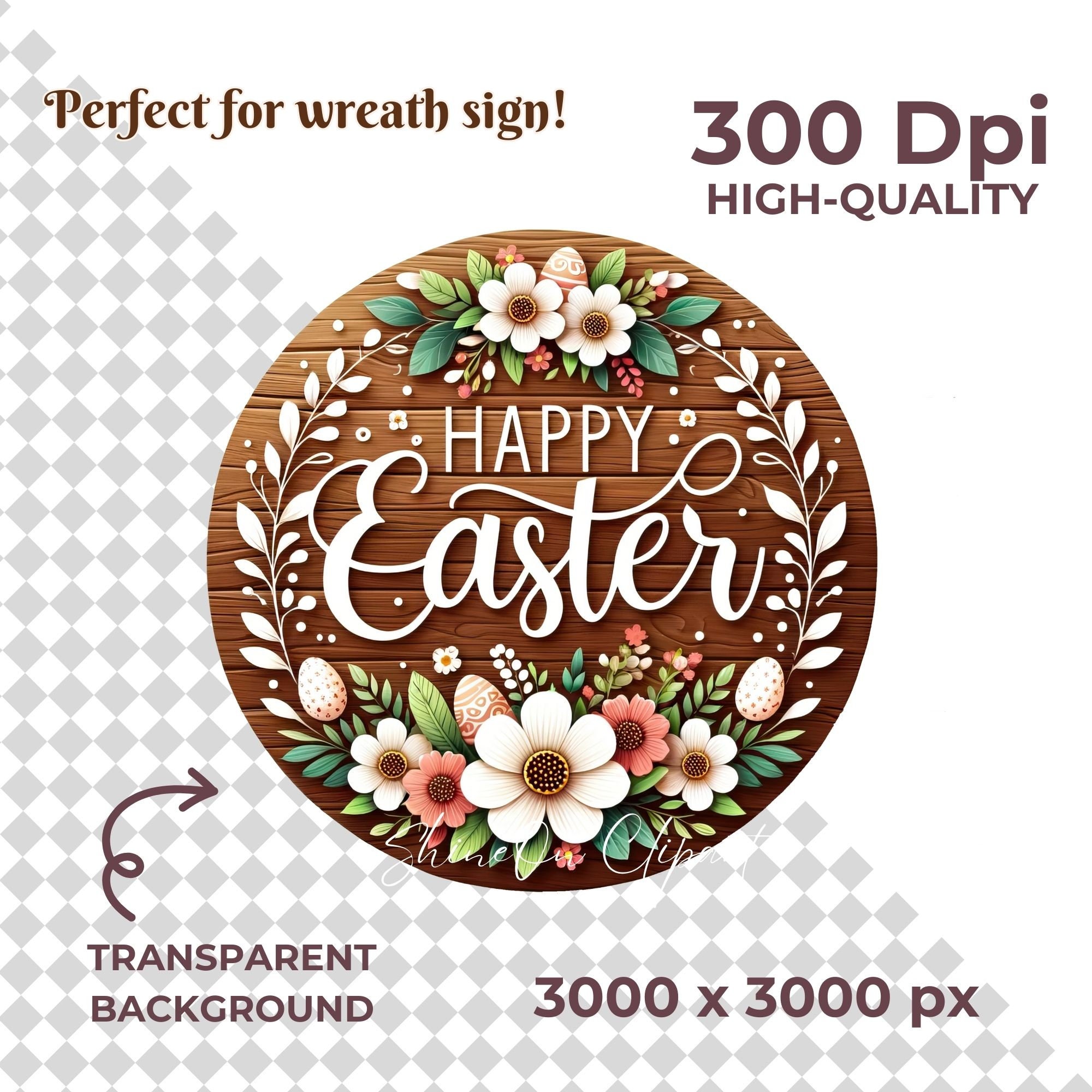 Happy Easter PNG, Easter Wreath Sign Png, Happy Easter Sign Clipart ...