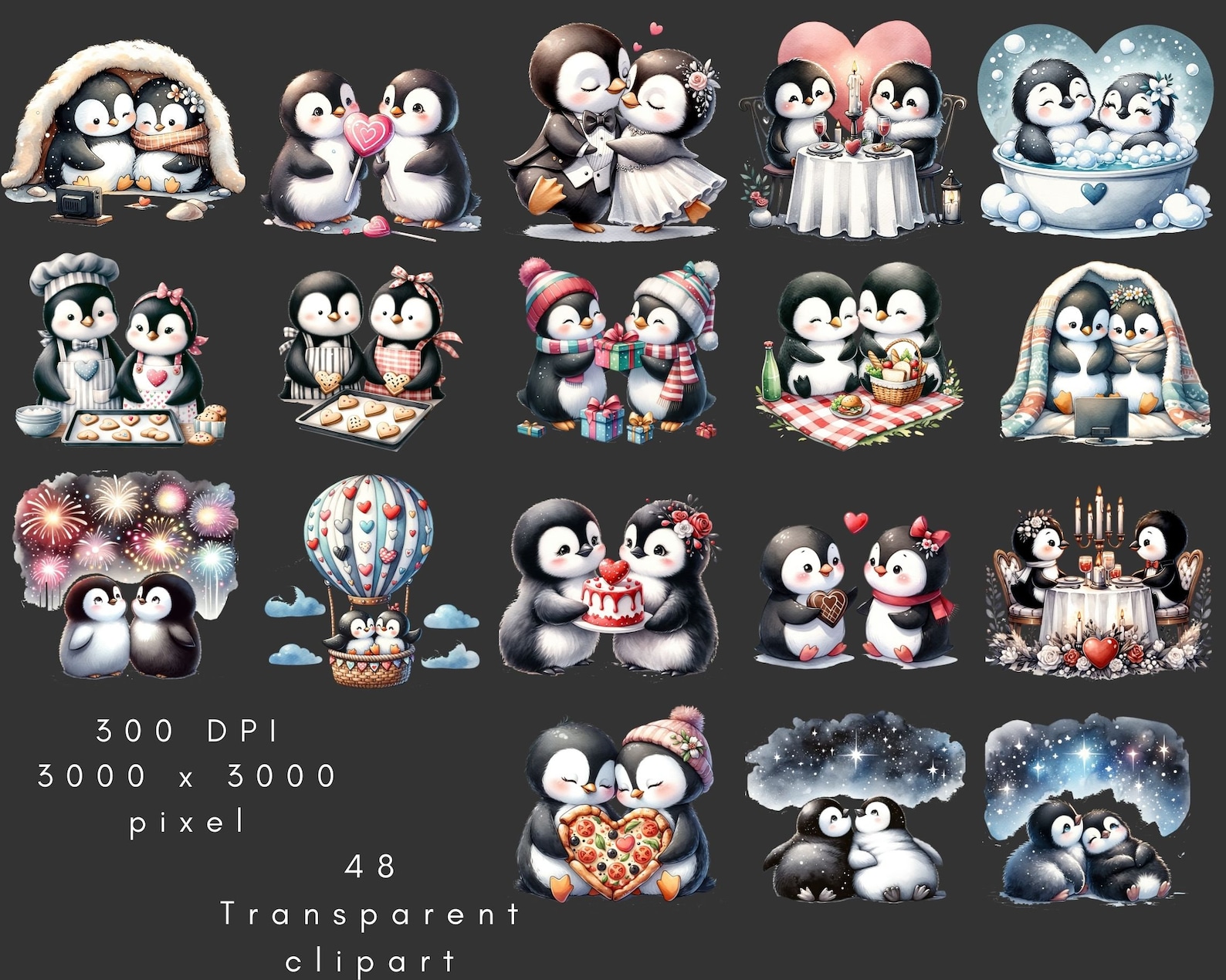 Valentine Penguin Clipart, Penguin Clipart Watercolor, Valentine Day ...