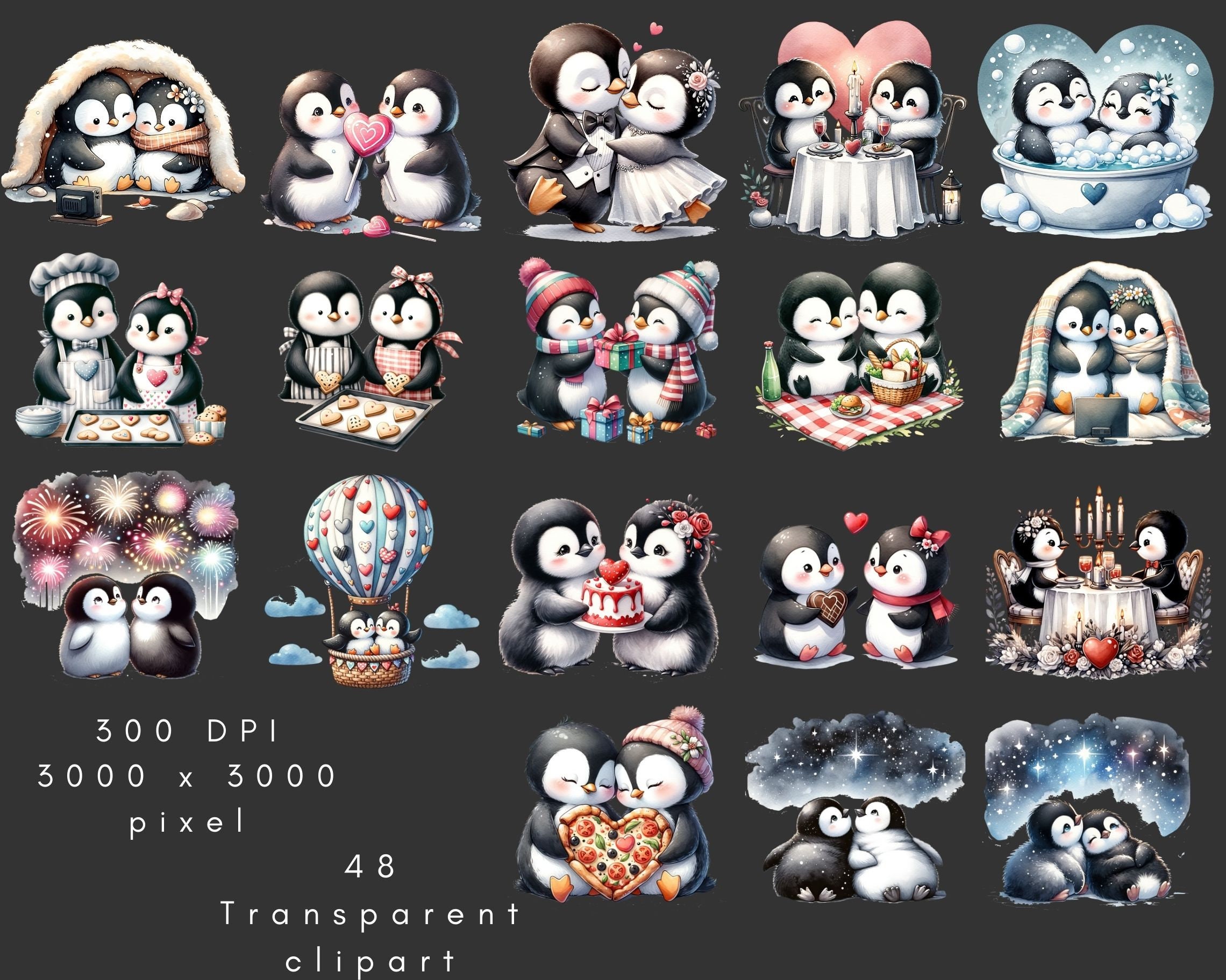 Valentine Penguin Clipart, Penguin Clipart Watercolor, Valentine Day ...