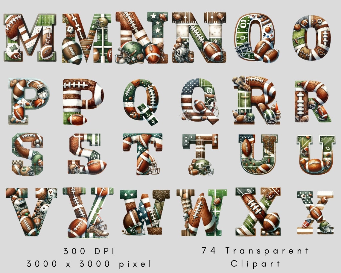 Printable Football Alphabet Letters, Football Letters Numbers Png ...