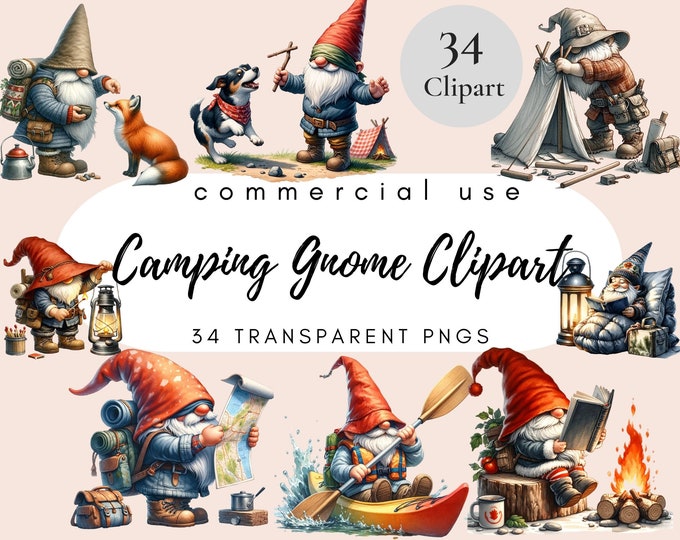 30 Jpgs Watercolor Camping Gnome Clipart Bundle, Fall Gnomes, Camp Fire ...
