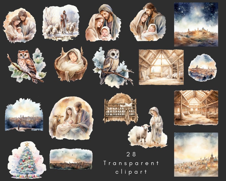Nativity Scene Watercolor Clipart Bundle, Religious Christmas Clipart ...