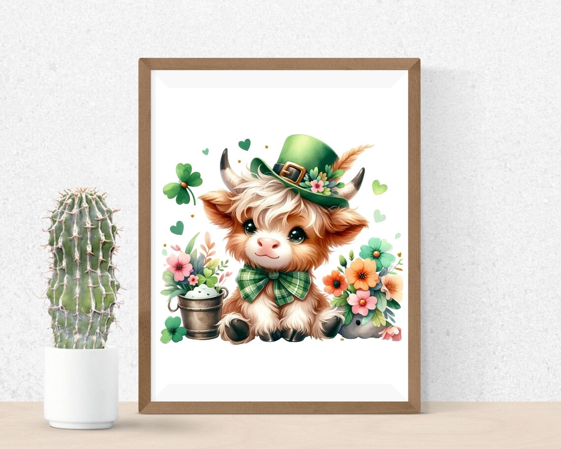 St Patricks Highland Cow Clipart, St Patrick Baby Highland Cow Clipart ...