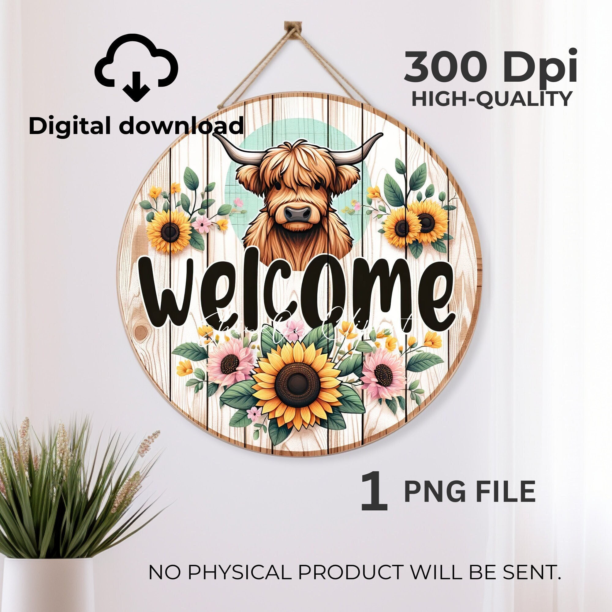 Highland Cow and Sunflower Wreath Sign, Highland Cow With Sunflower ...