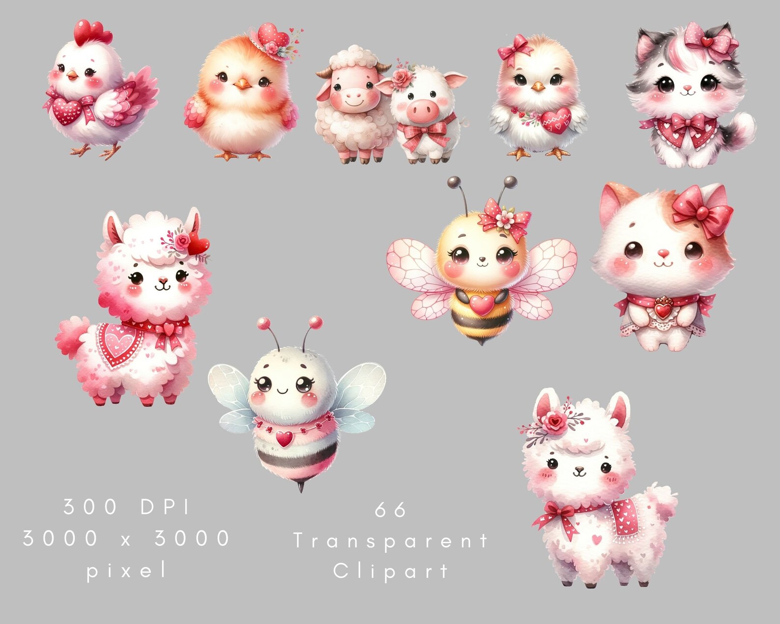 Valentine Farm Animals Clipart, Farmhouse Clipart, Baby Animals ...