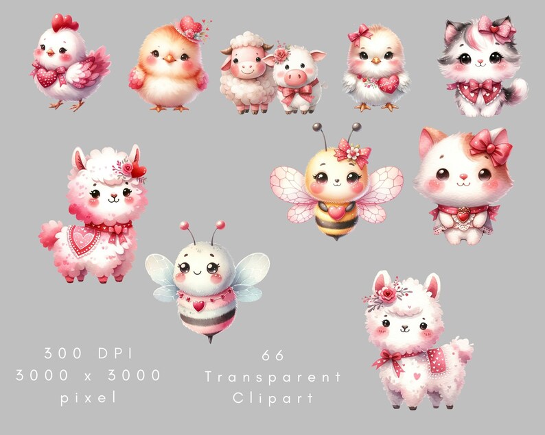 Valentine Farm Animals Clipart, Farmhouse Clipart, Baby Animals ...