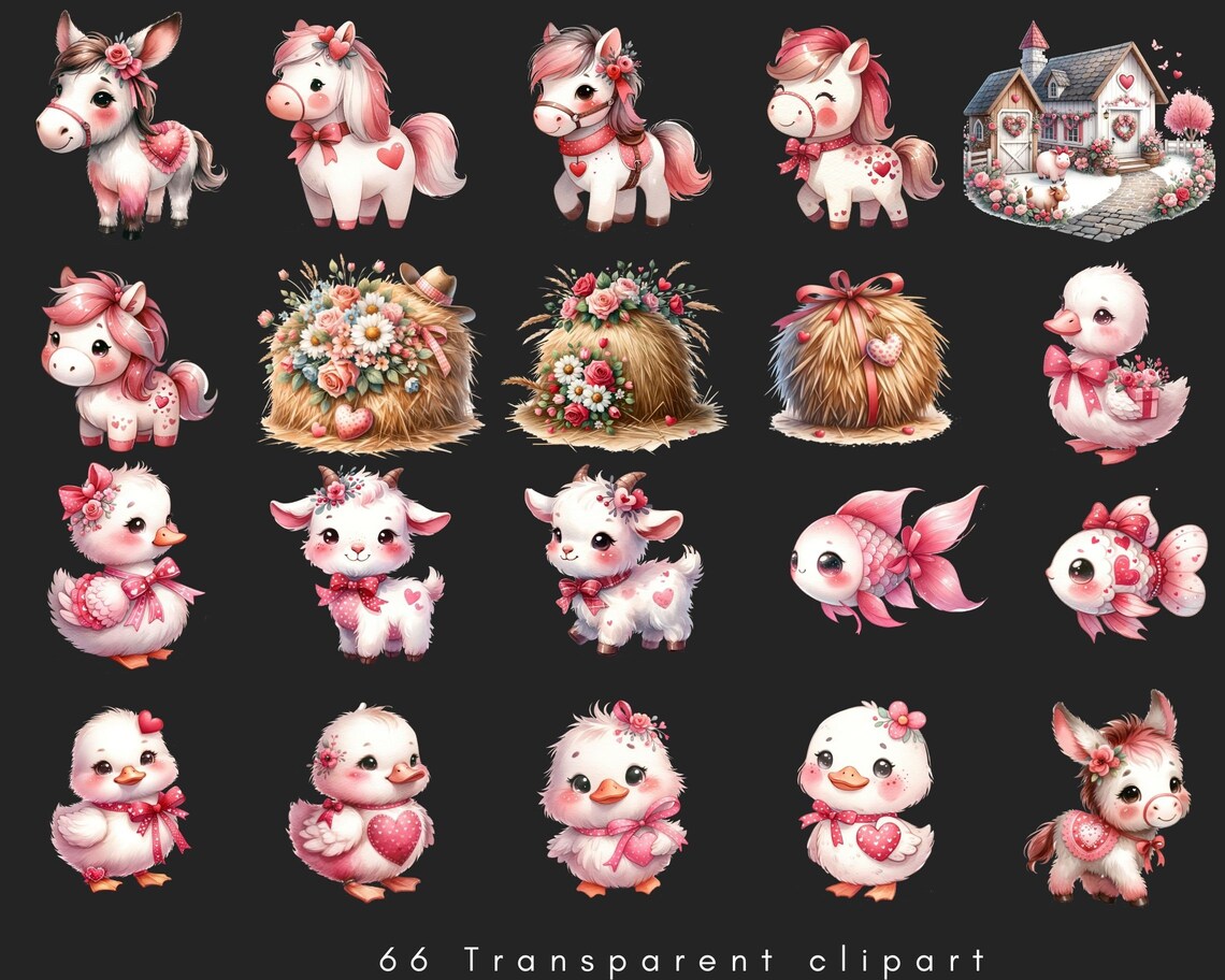 Valentine Farm Animals Clipart, Farmhouse Clipart, Baby Animals ...