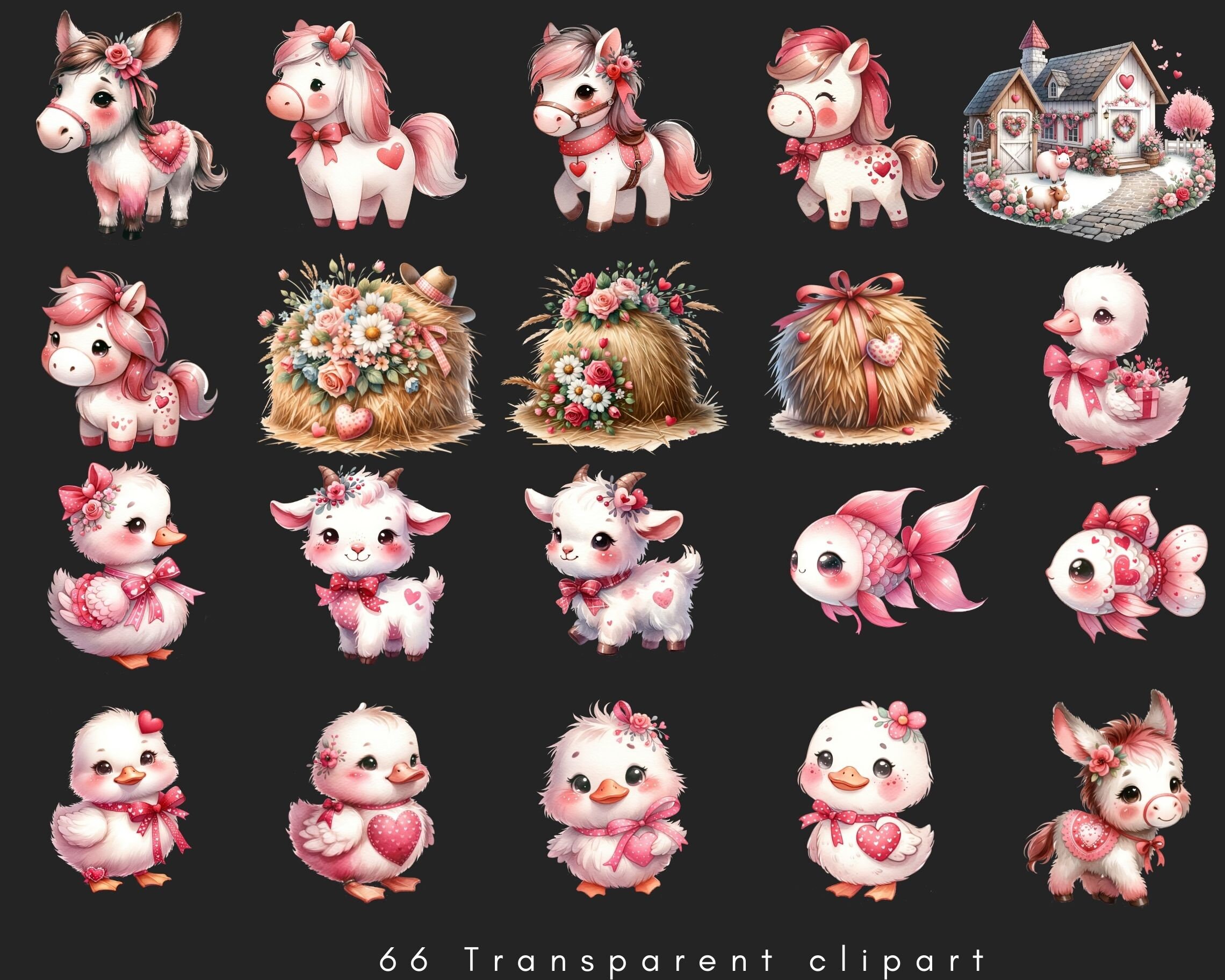 Valentine Farm Animals Clipart, Farmhouse Clipart, Baby Animals ...