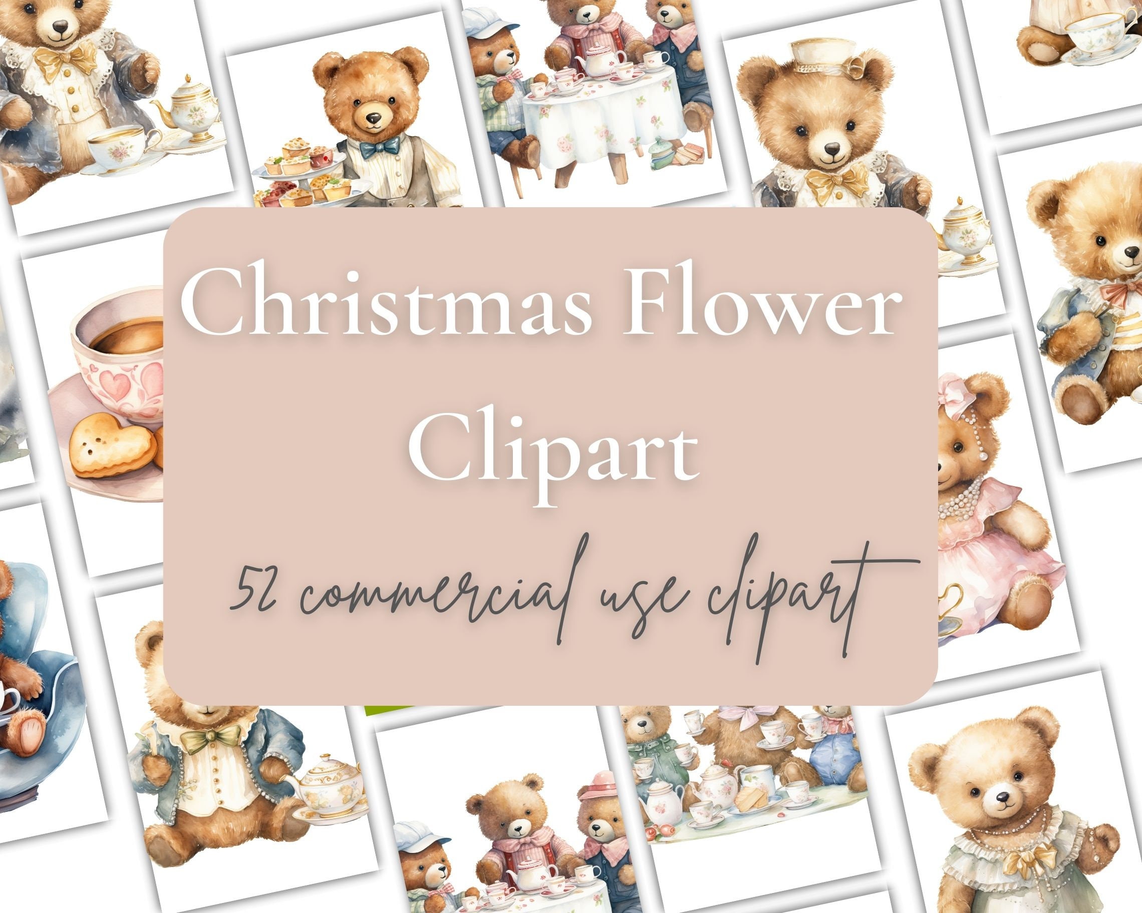 Teddy Afternoon Tea Clipart High Tea Watercolor Clipart - Etsy