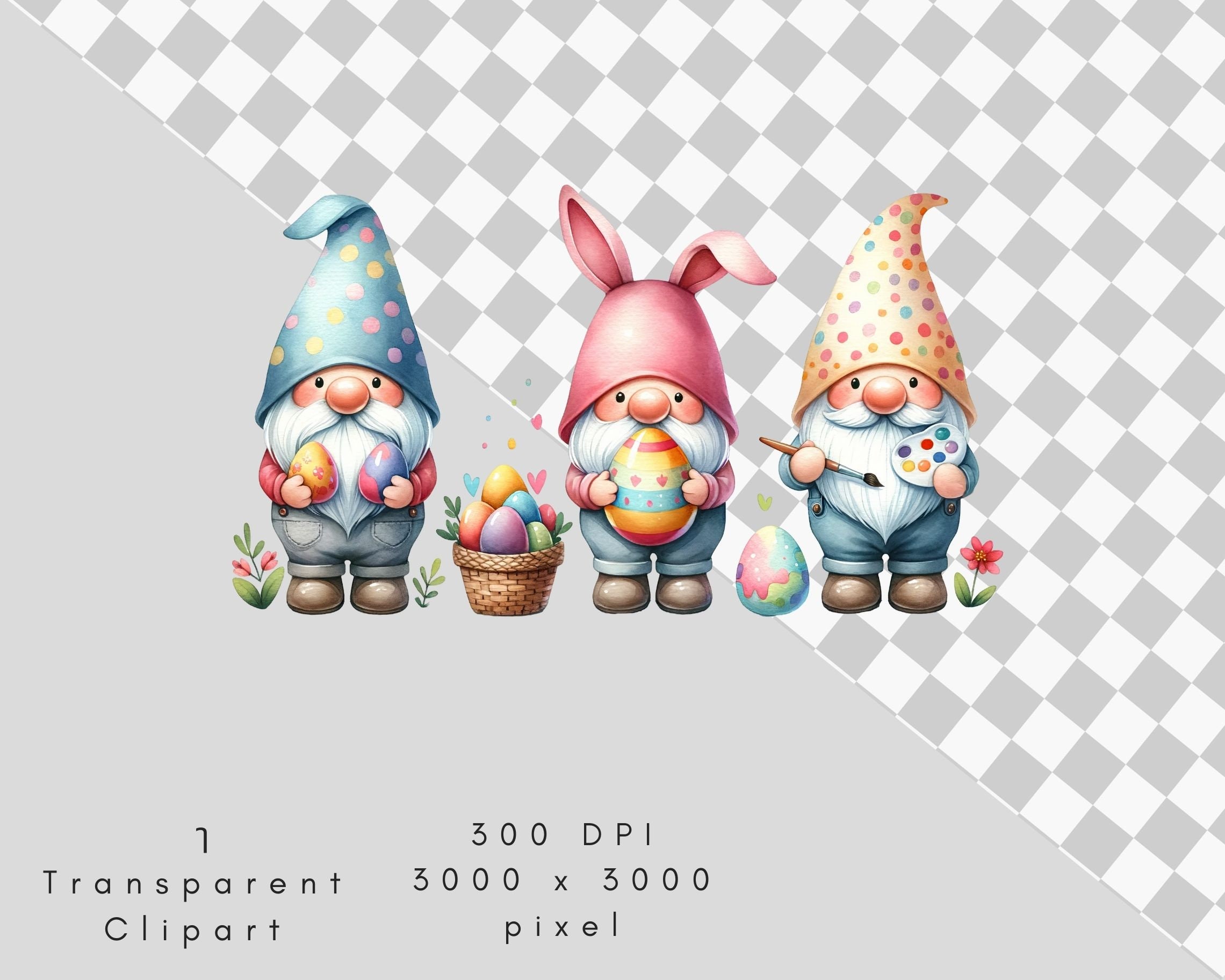 Easter Day Gnome Png, Watercolor Easter Gnome Collection Clipart ...