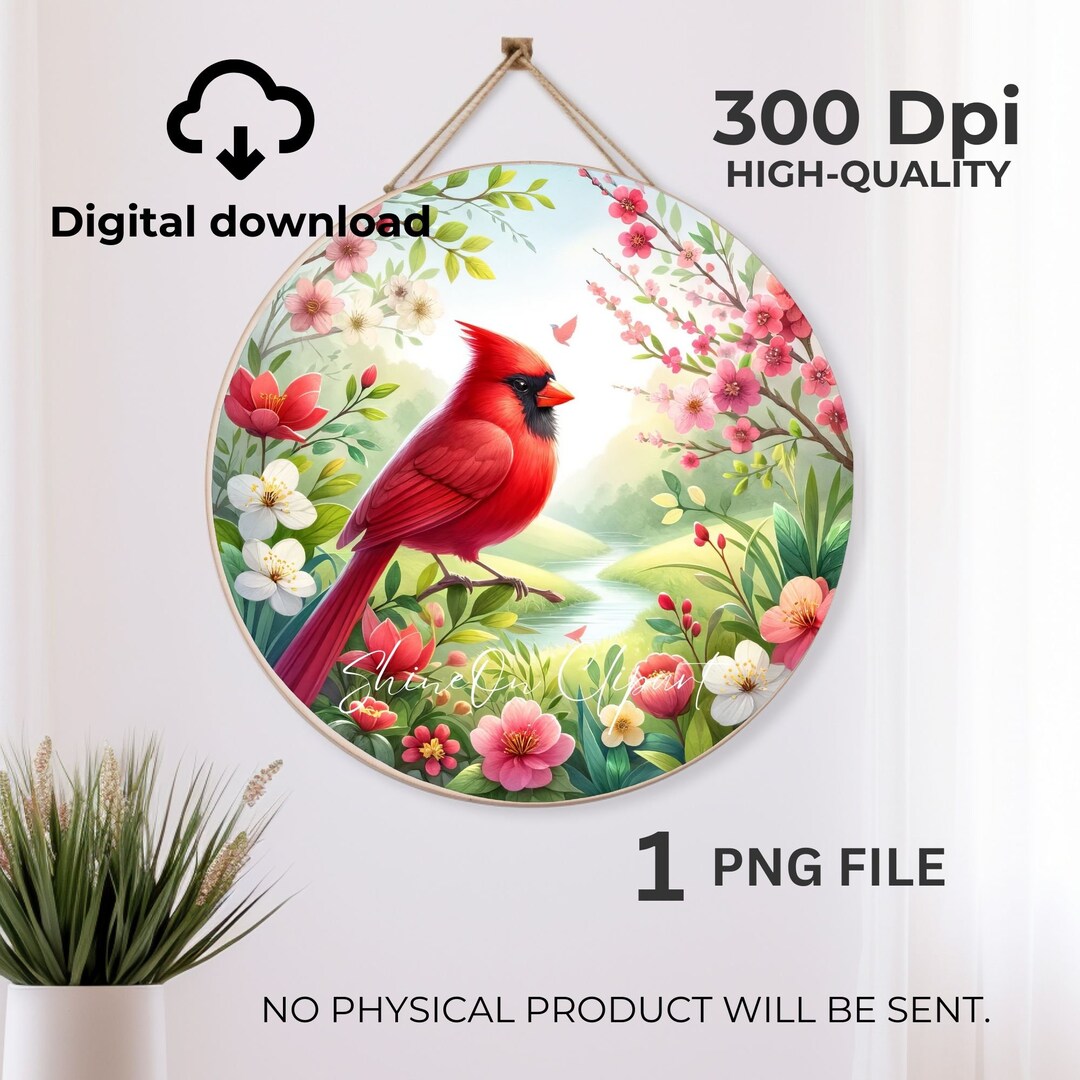 Cardinal Door Hanger Png, Cardinal on A Branch Png, Cardinal on Branch ...
