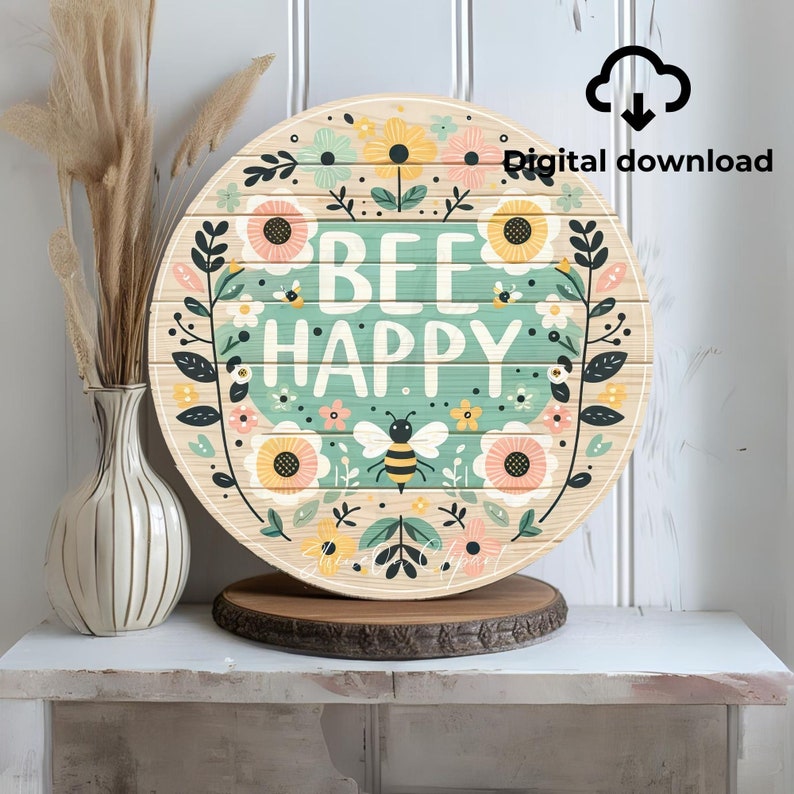 Bee Happy Wreath Sign, Bee Happy Sign, Bee Happy PNG, Pastel - Etsy