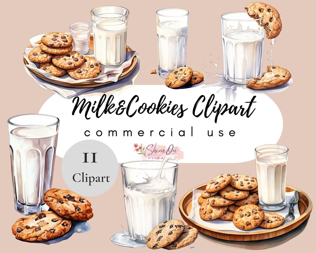 Milk and Cookies Clipart, Chocolate Chip Cookies Clipart, Cookies and ...