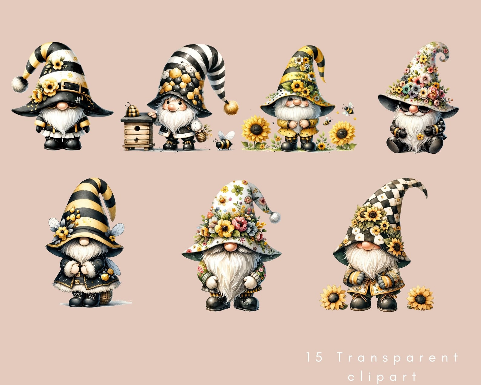 Honey Bee Gnome Clipart, Sunflower Gnome Clipart, Bee Gnome Png, Gnome ...