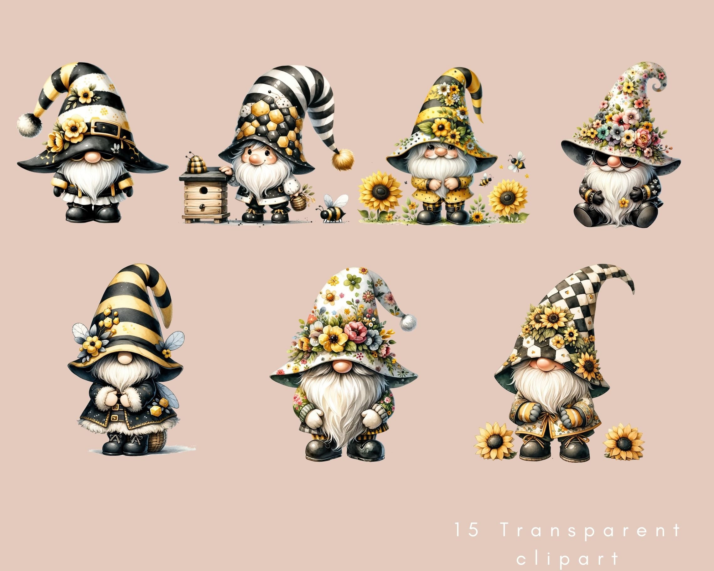 Honey Bee Gnome Clipart, Sunflower Gnome Clipart, Bee Gnome Png, Gnome ...