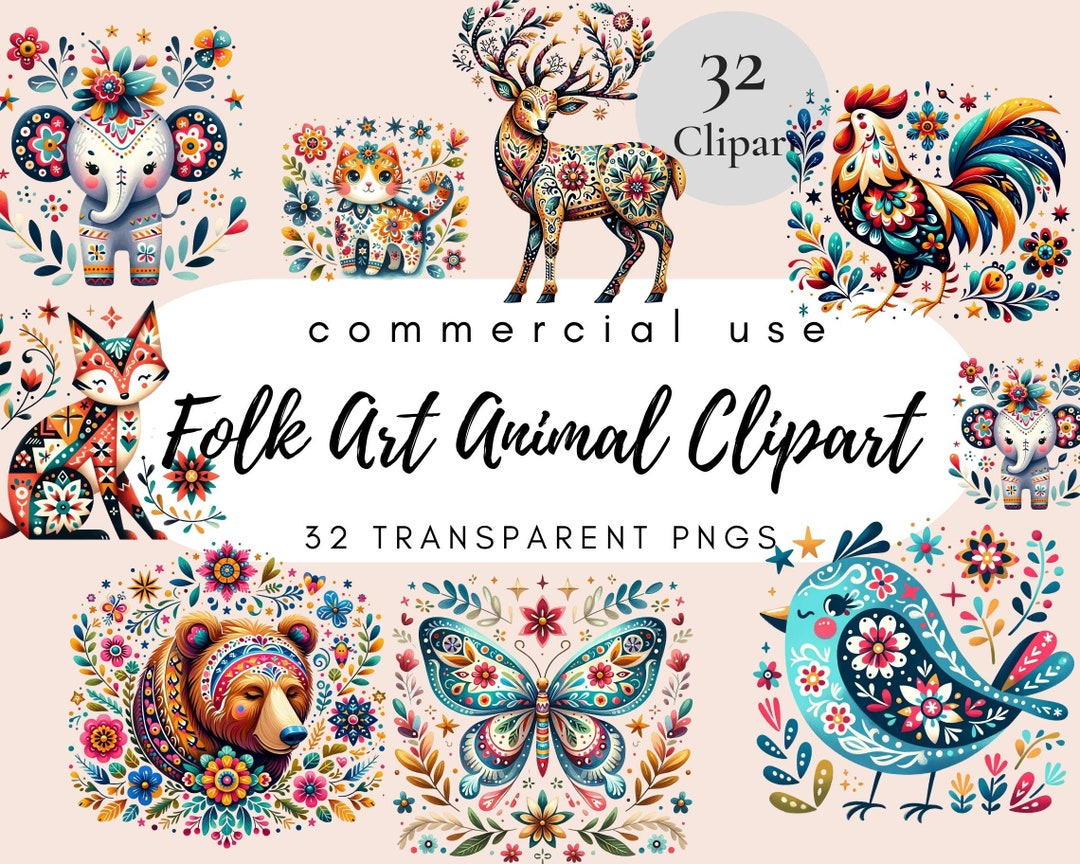 Folk Art Animal Clipart, Scandinavian Folk Art Clipart, Folk Clipart ...