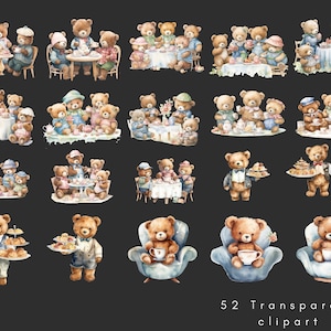 Teddy Afternoon Tea Clipart, High Tea Watercolor Clipart, Girls Tea ...