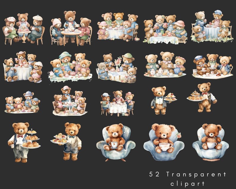 Teddy Afternoon Tea Clipart, High Tea Watercolor Clipart, Girls Tea ...