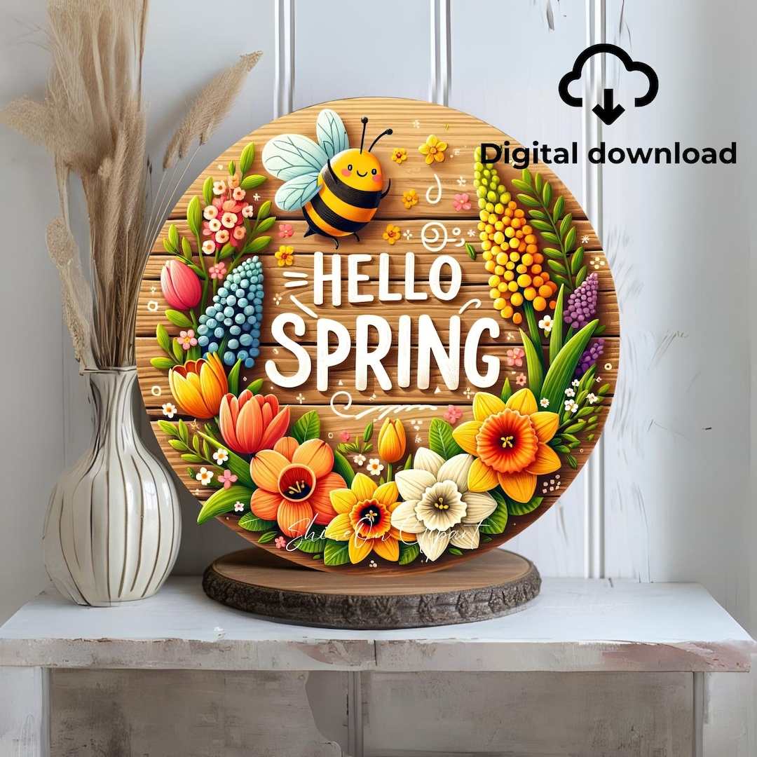 Hello Spring Wreath Sign Png, Hello Spring Clipart, Spring Wreath Signs ...