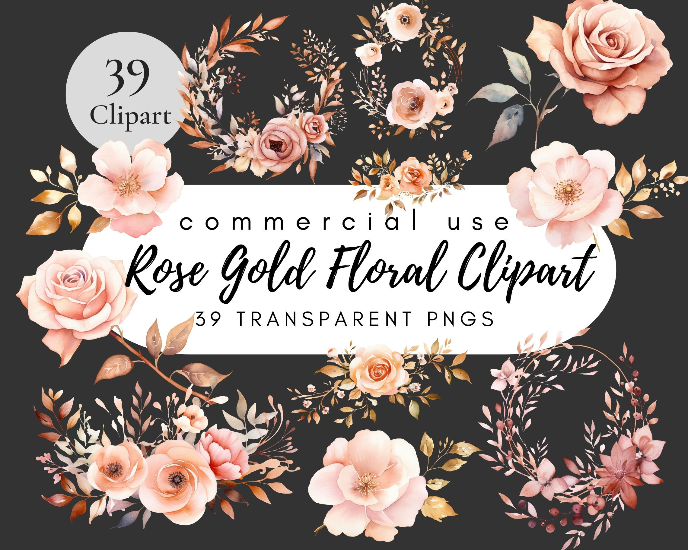 Rose Gold Floral Wreath Png, Gold Rose Corner Clipart, Rose Gold Flower ...